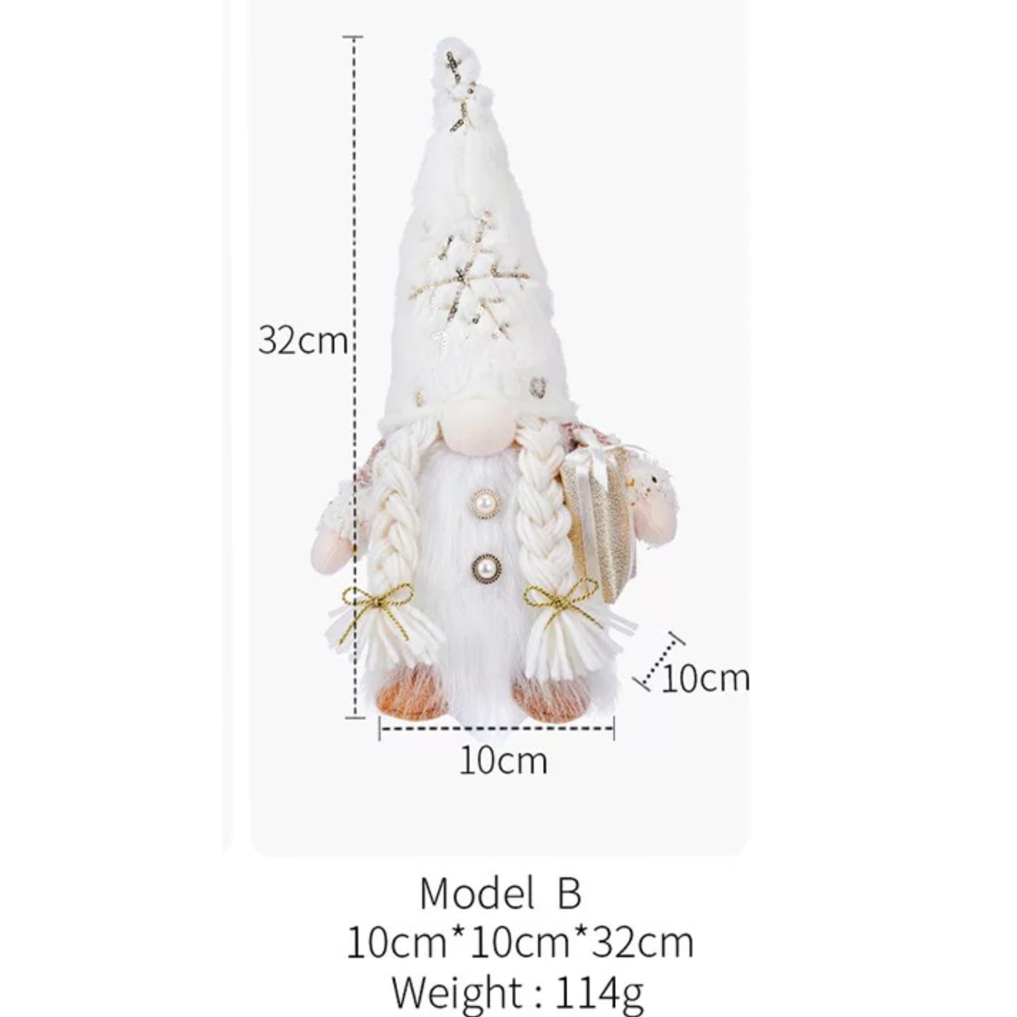 Decoratiune Craciun, Gnom cu led, alb cu auriu, 32 cm - eMAG.ro