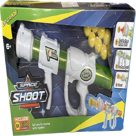 Pusca cu 8 bile din burete, alb cu verde, 36x15x5cm - eMAG.ro