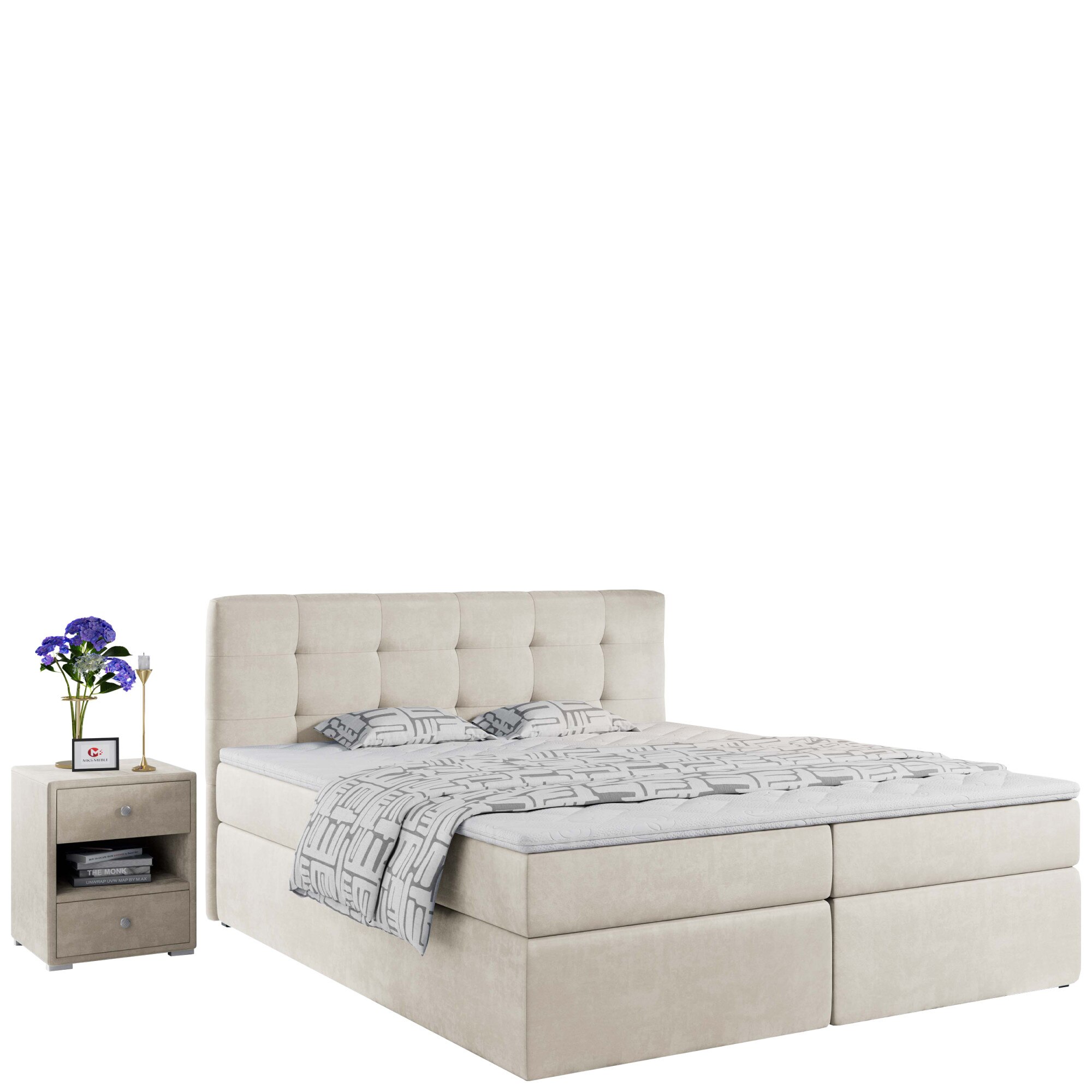 Pat H3 Centos, MKS MEBLE, 180x200 cm, Crem inchis - eMAG.ro