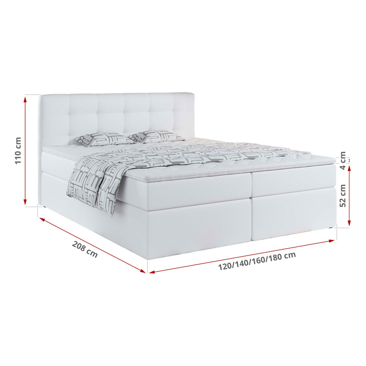 Pat H3 Centos, MKS MEBLE, 140x200 cm, Alb, Lemn stratificat - eMAG.ro