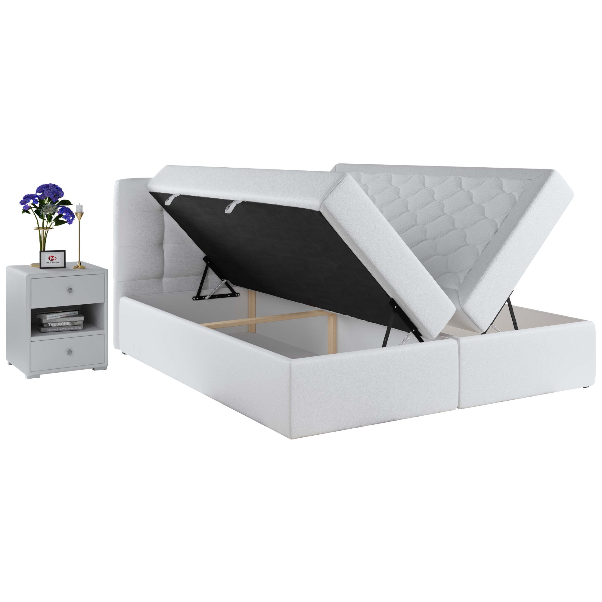 Pat H3 Centos, MKS MEBLE, 140x200 cm, Alb, Lemn stratificat - eMAG.ro