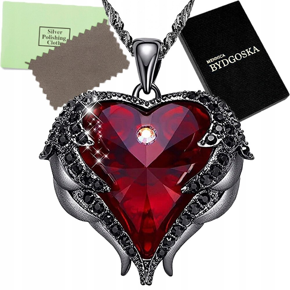 Colier dama, Mennica Bydgoska, Argint, Pandantiv inima, Negru/Rosu ...