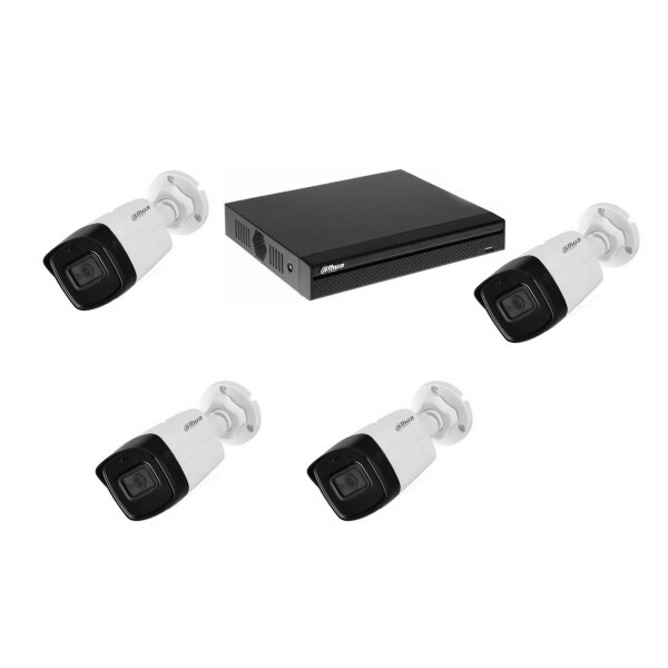 Kit 4 camere supraveghere Bullet 8MP 4K HDCVI, IR 80m Dahua si DVR 4 ...