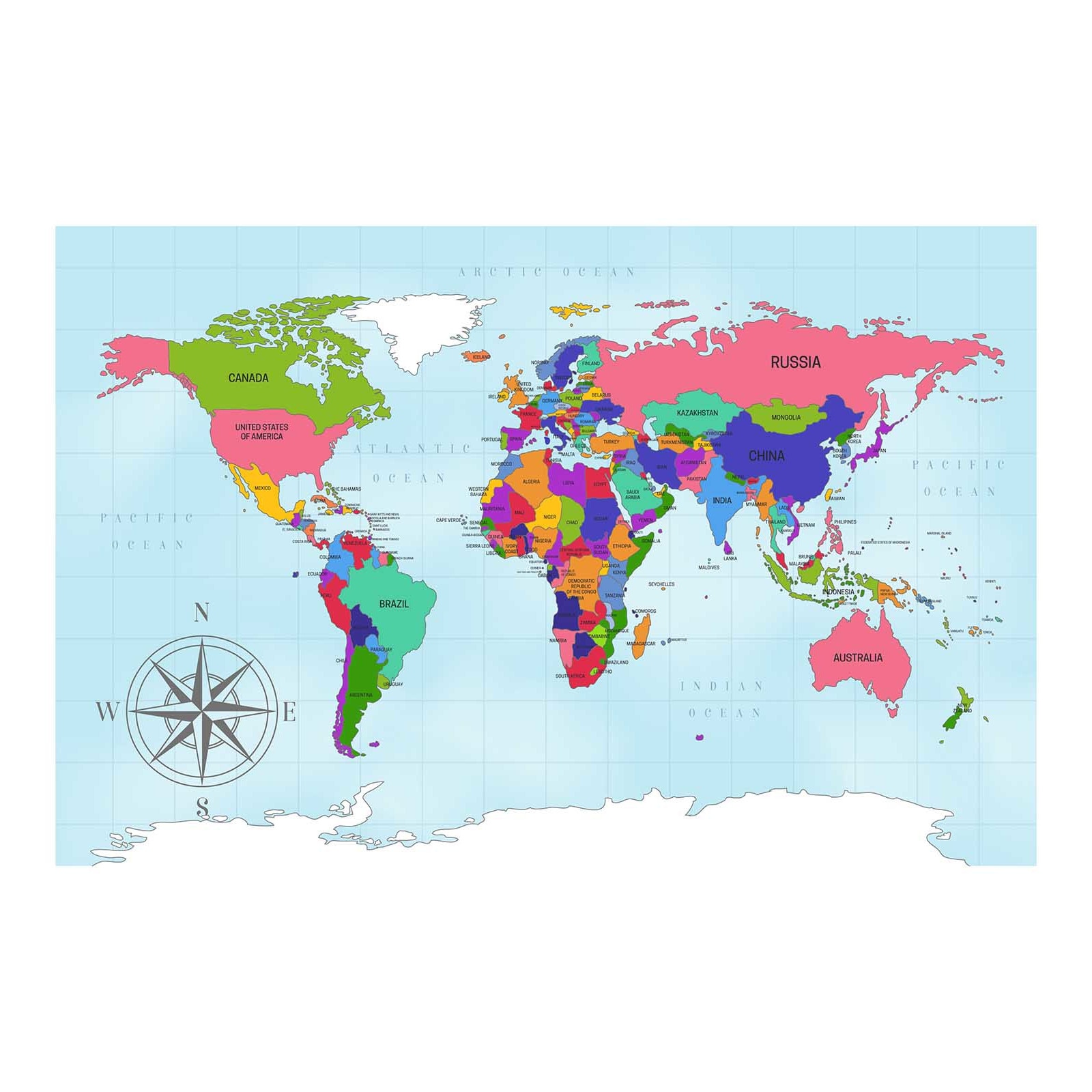 Harta geografica a lumii, autocolant, fara sipci, 130x87cm - eMAG.ro