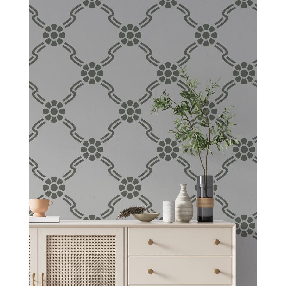 Sablon Decorativ, Murale, Cununa de flori, Reutilizabil, 60 x 60 cm ...