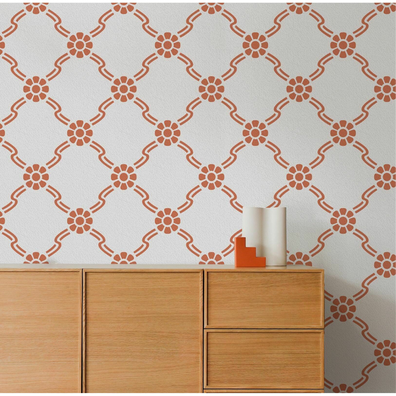 Sablon Decorativ, Murale, Cununa de flori, Reutilizabil, 60 x 60 cm ...