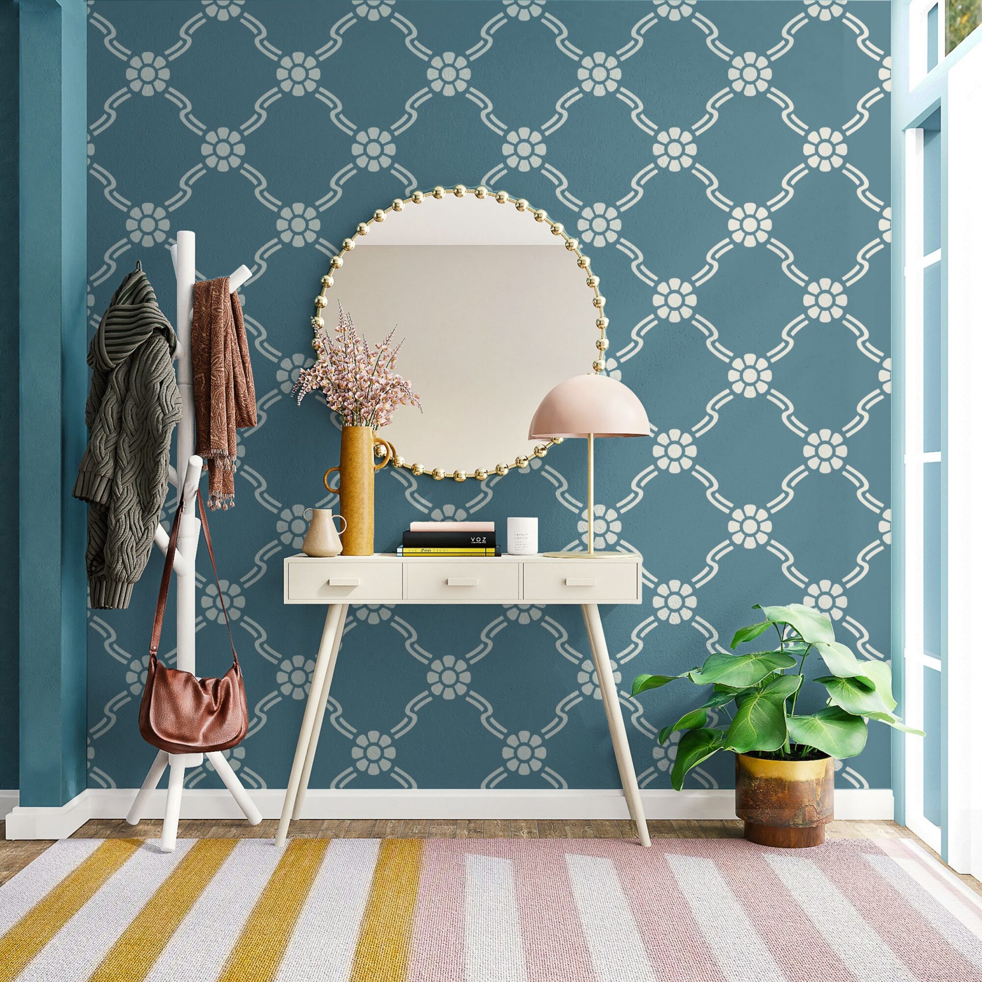 Sablon Decorativ, Murale, Cununa de flori, Reutilizabil, 60 x 60 cm ...