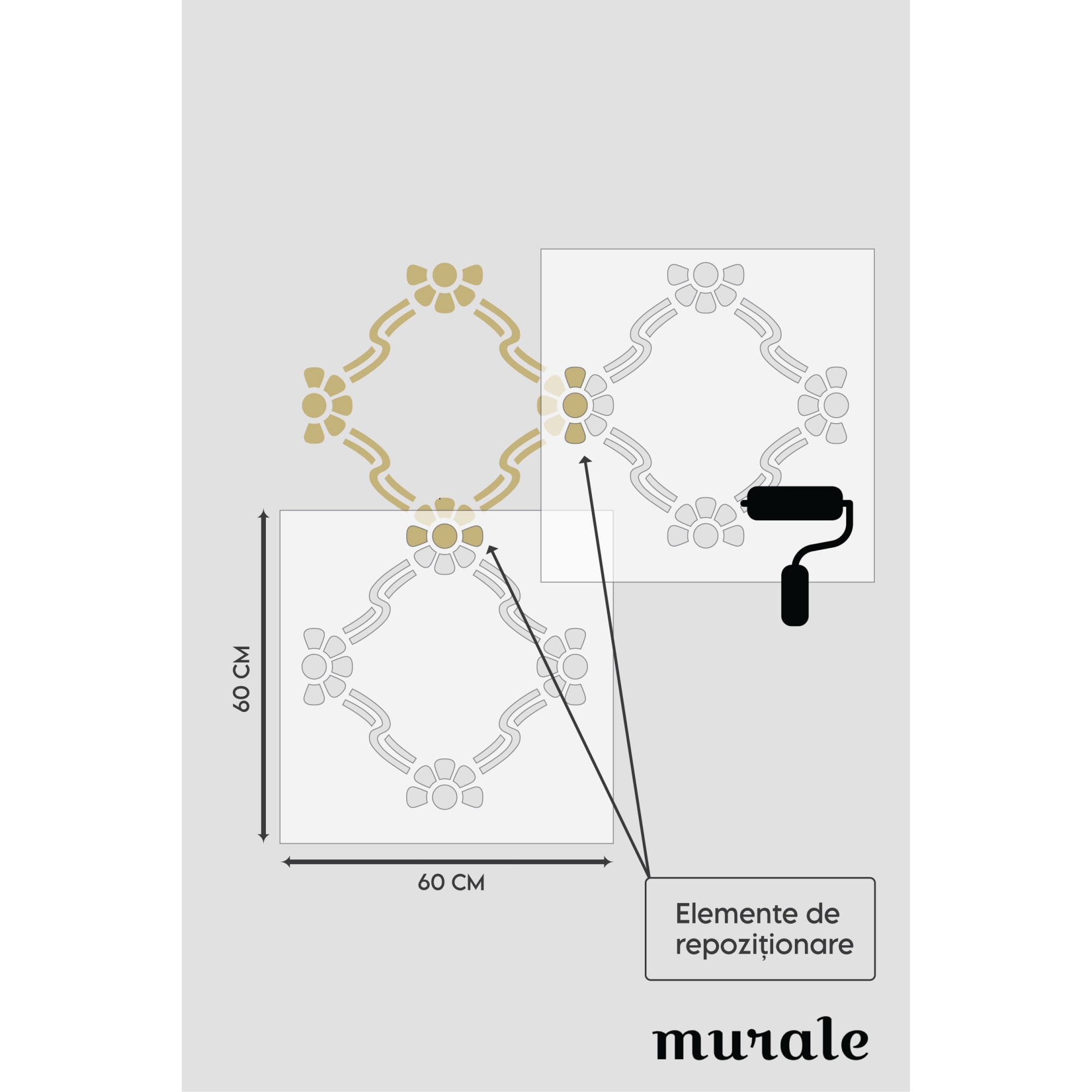 Sablon Decorativ, Murale, Cununa de flori, Reutilizabil, 60 x 60 cm ...