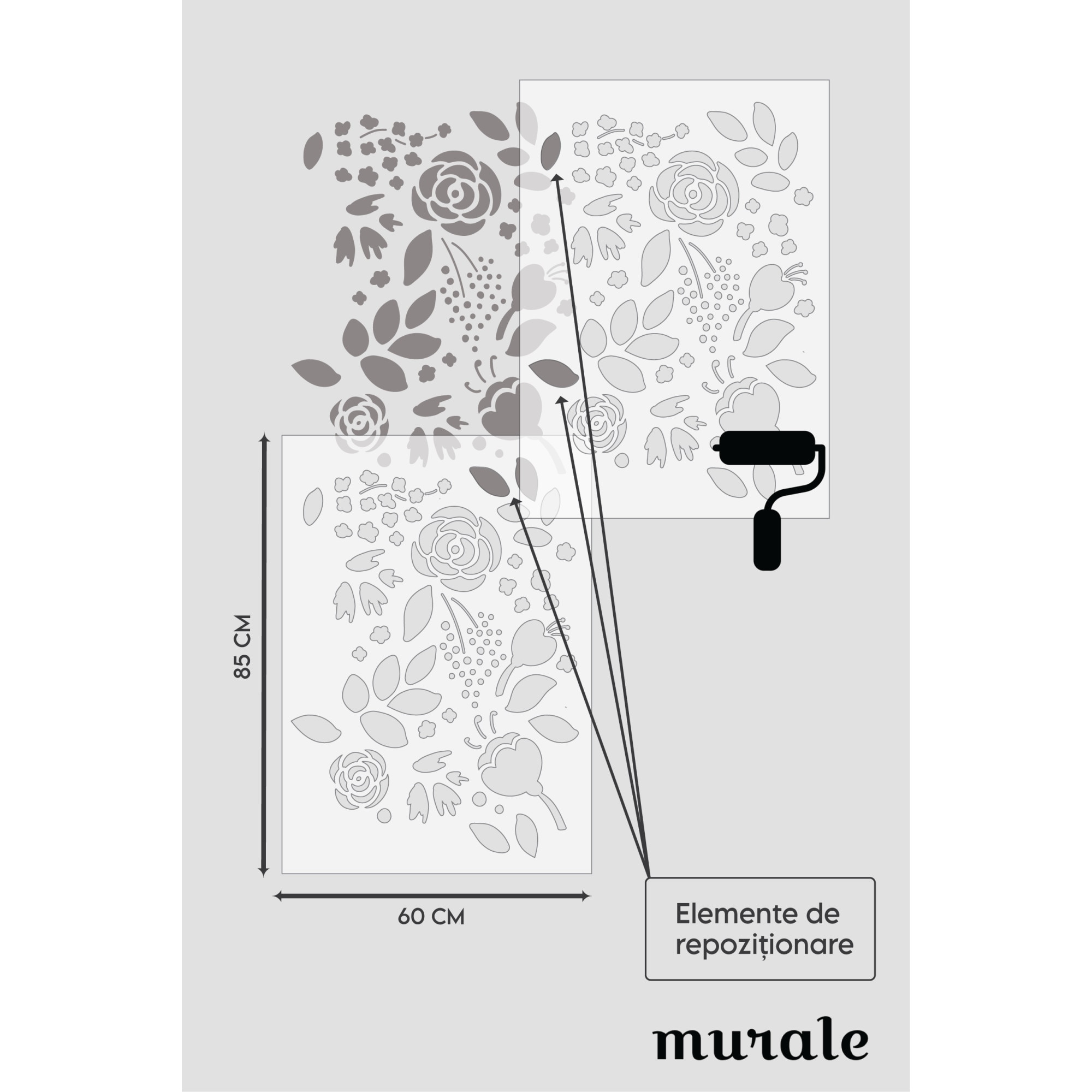 Sablon Decorativ, Murale, Camp cu flori, Reutilizabil, 60 x 85 cm - eMAG.ro