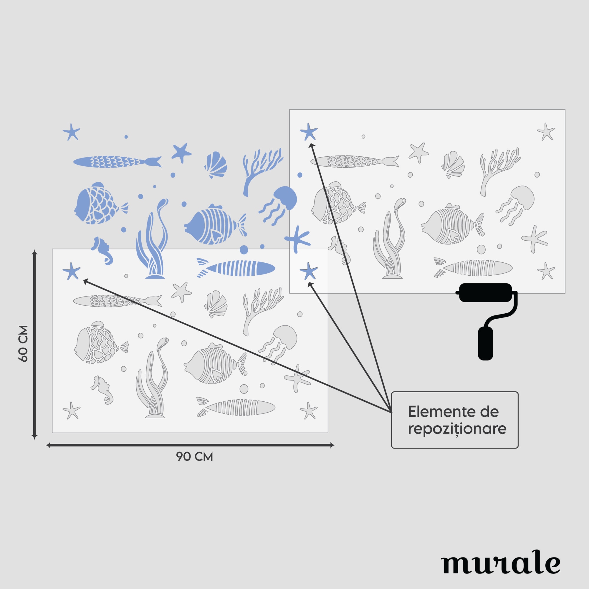 Sablon Decorativ, Murale, Ocean, Reutilizabil, 60 x 90 cm - eMAG.ro