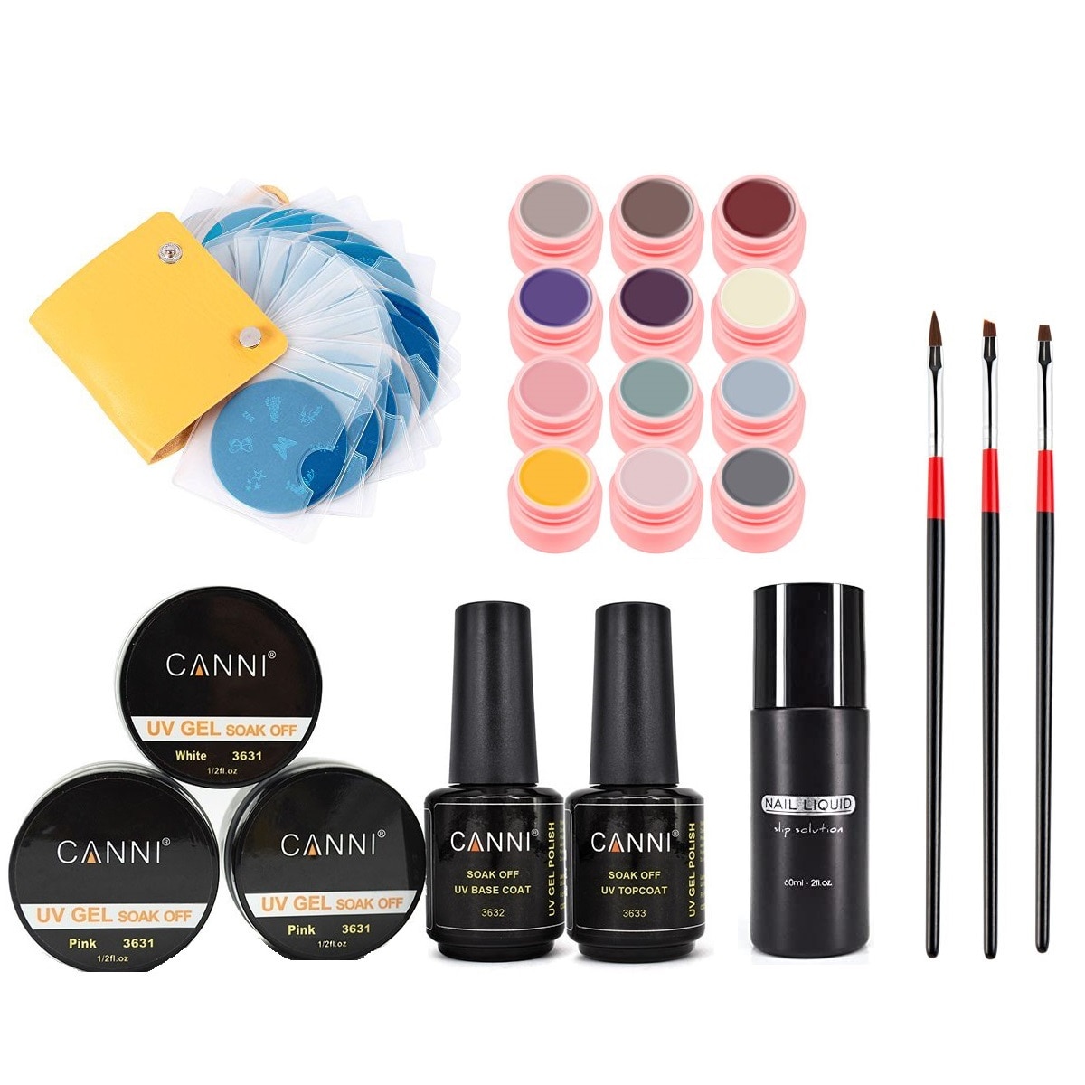 Kit manichiura gel, Canni, 12 geluri colorate, 2 geluri uv roz, gel uv ...