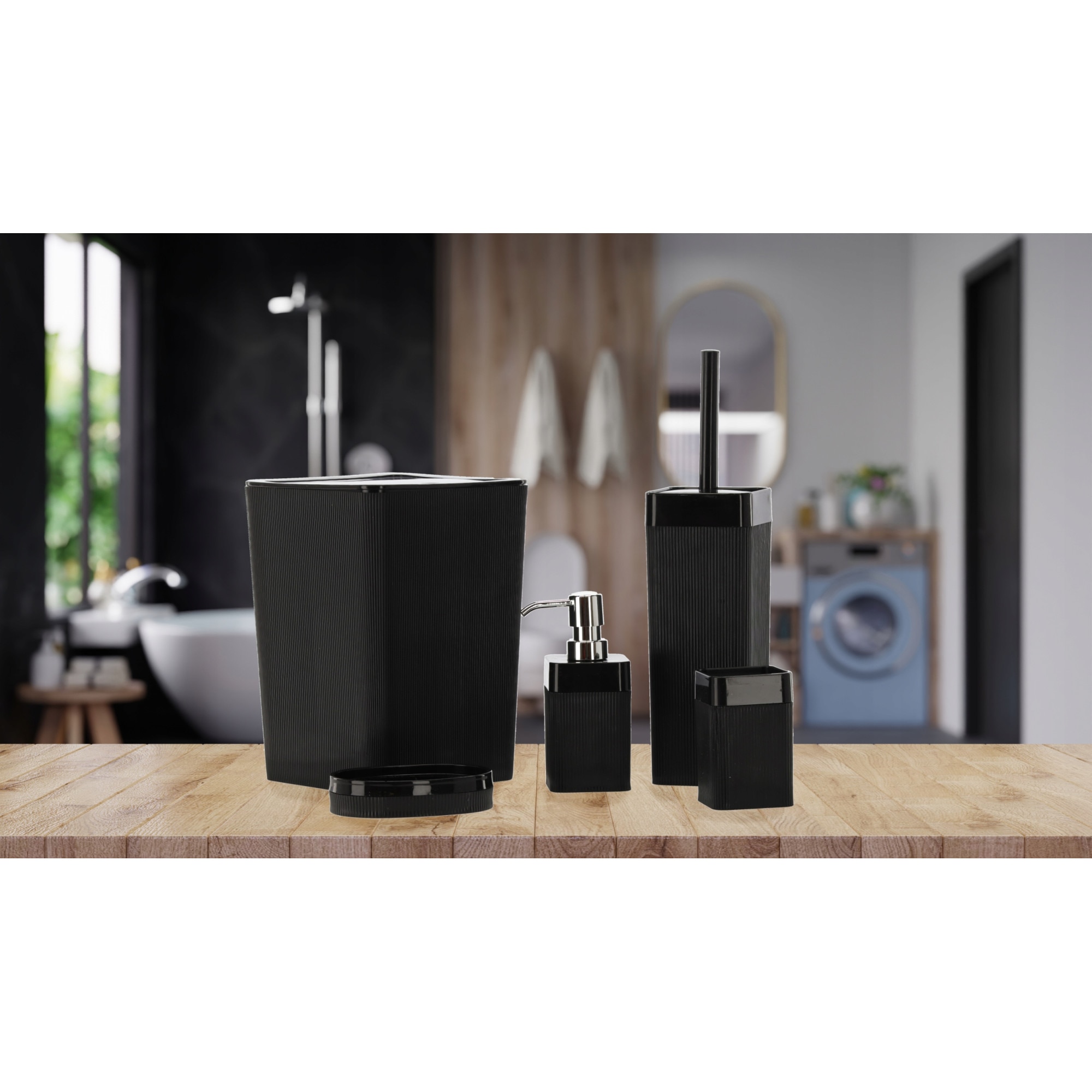 Set de accesorii pentru baie din plastic, 5 piese, negru - eMAG.ro