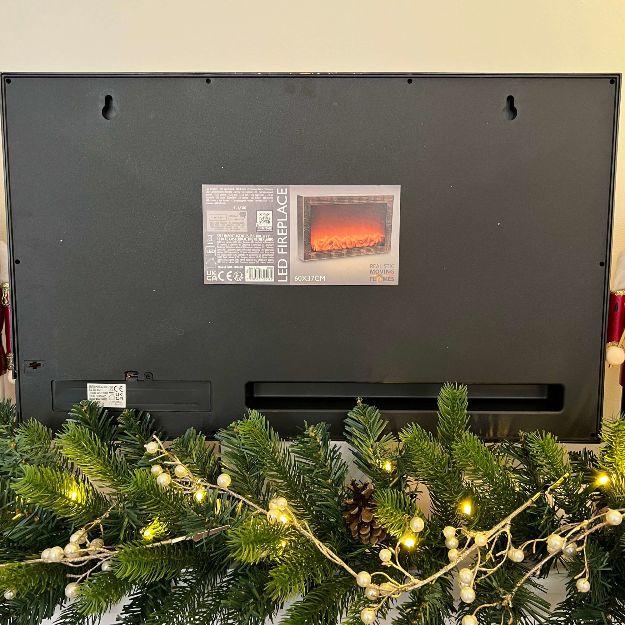 Semineu metalic dreptunghiular cu flacari, lumina LED calda, 60 cm ...