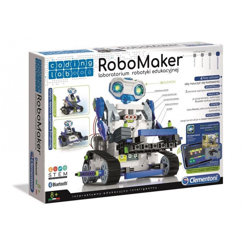 Kit de constructie pentru copii RoboMaker, Clementoni, 3 roboti, 200 ...