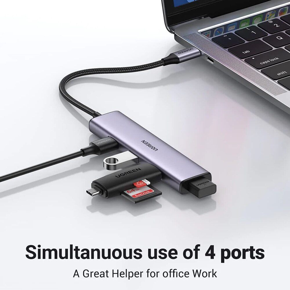 Hub 4 x USB, tip C, adaptor OTG, 5Gbps, Ugreen, gri - eMAG.ro