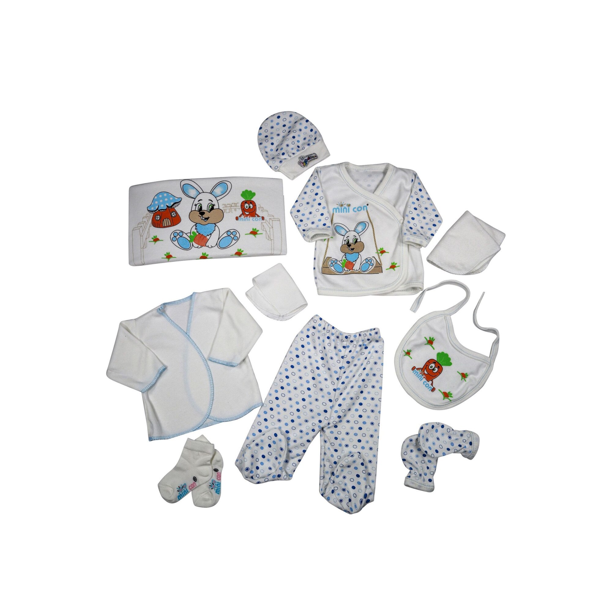 Set Bebelusi/Nou-Nascut "Iepurasul" 10 Piese,100% Bumbac, Anti-Alergic ...
