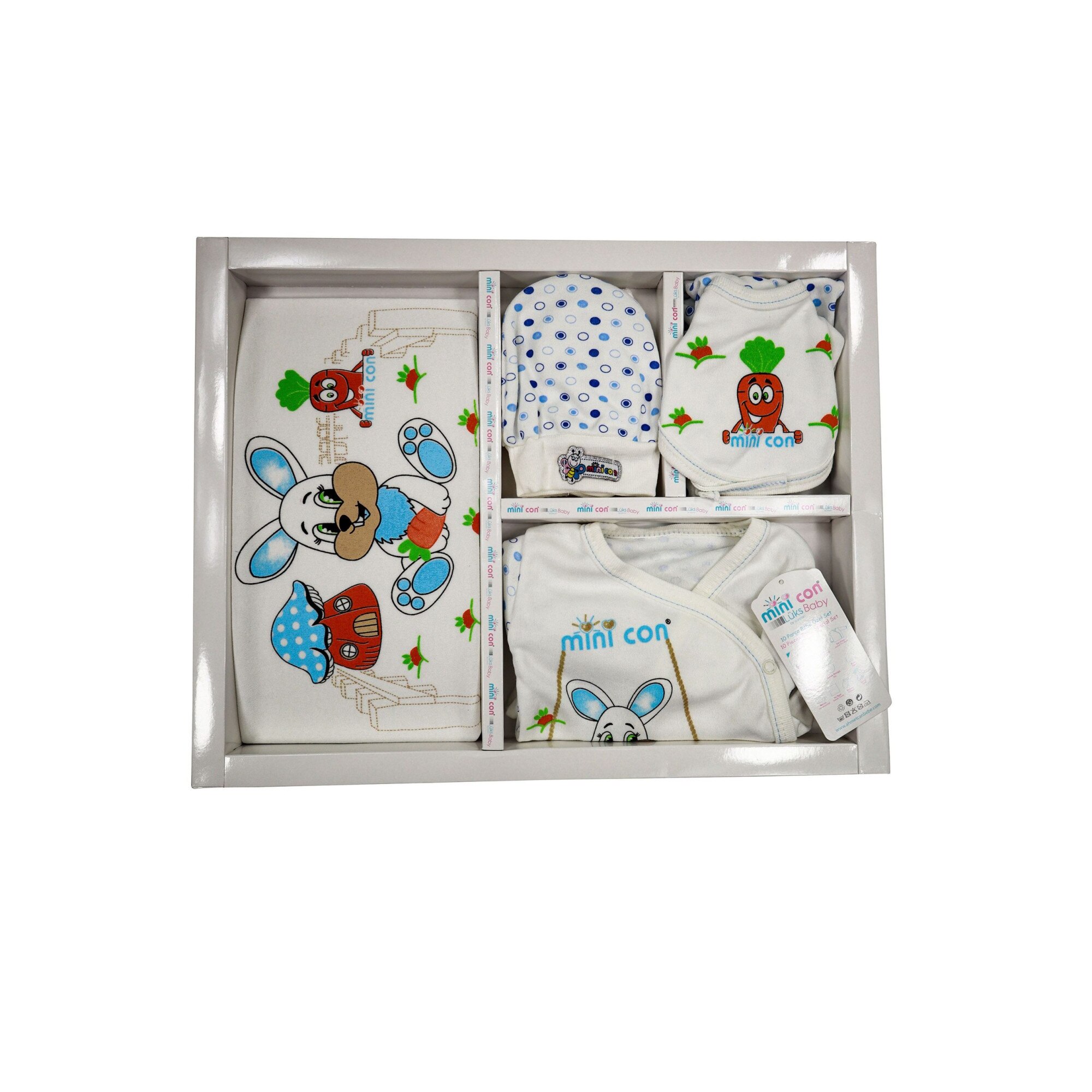 Set Bebelusi/Nou-Nascut "Iepurasul" 10 Piese,100% Bumbac, Anti-Alergic ...