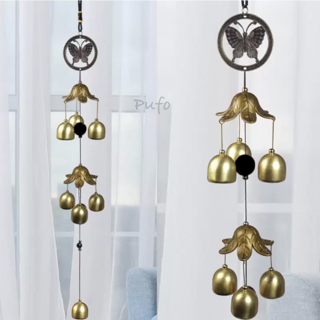 Clopotel de vant cu floare de campanula si 7 clopotei aurii pentru casa ...