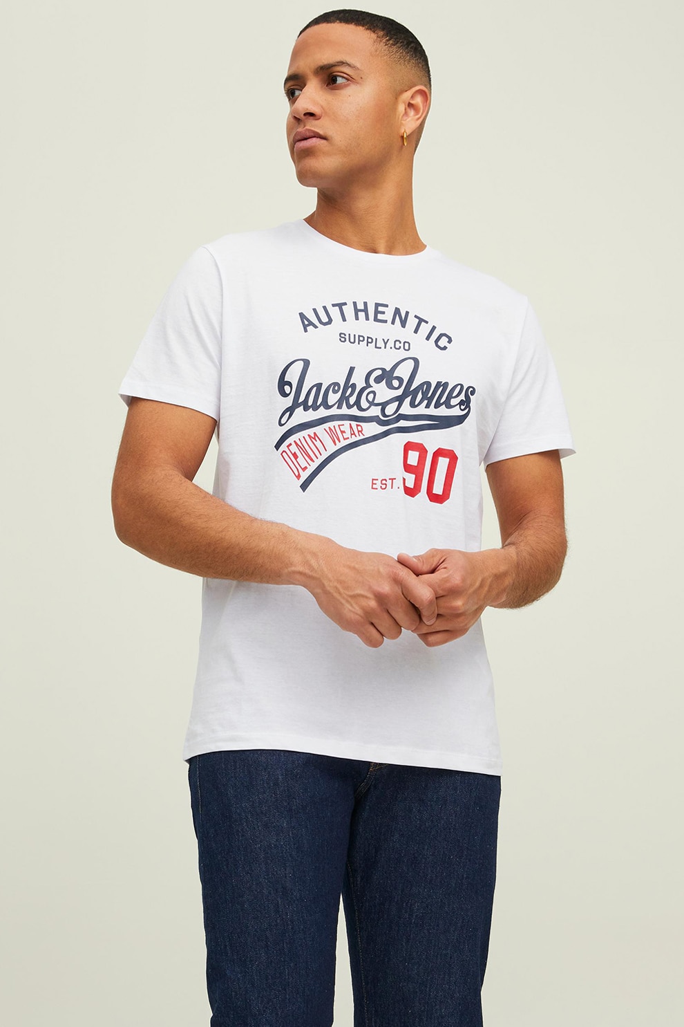 Jack & Jones, Set de tricouri cu decolteu la baza gatului si logo - 3 ...