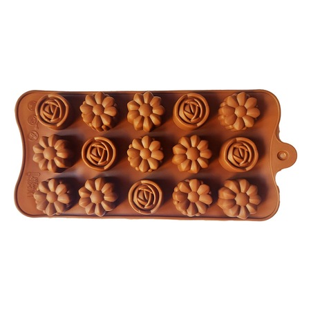 Forma silicon pentru bomboane, 15 cavitati, Flori, Maro, 21 cm, 258COF ...