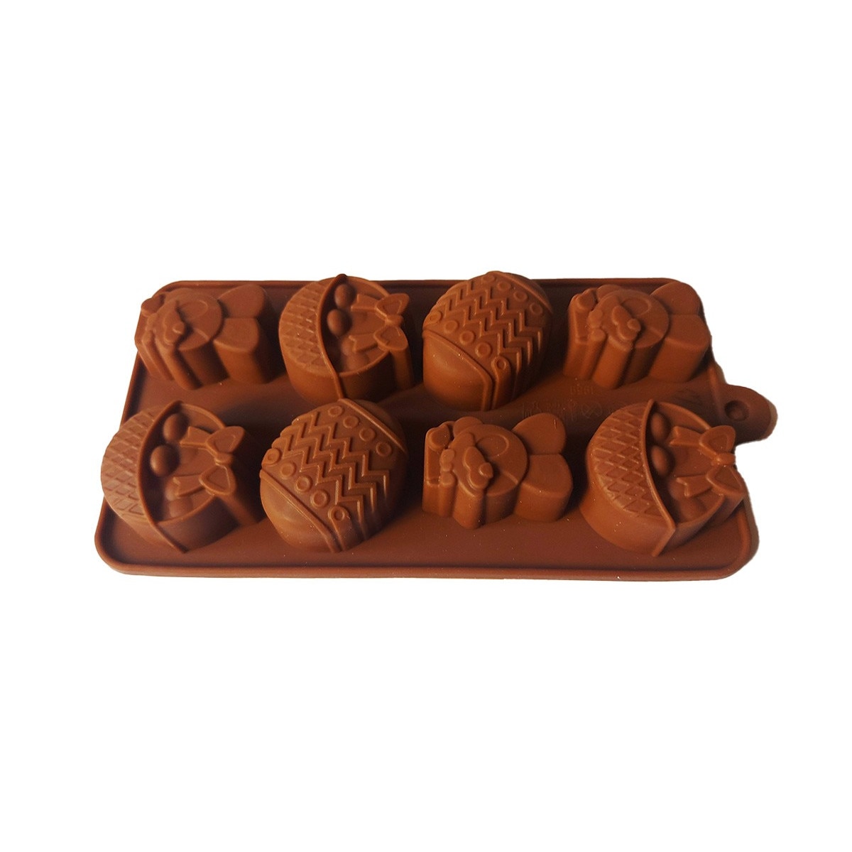 Forma silicon pentru bomboane, 8 cavitati, Iepurasi si oua, Maro, 20 cm ...