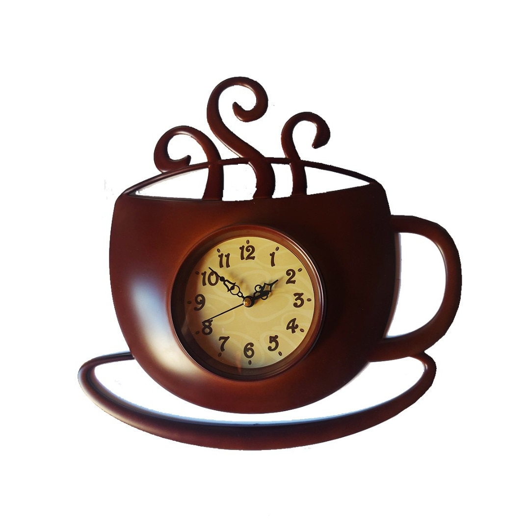 Ceas decorativ de perete in forma de Ceasca de Cafea, Maro, 28 cm ...