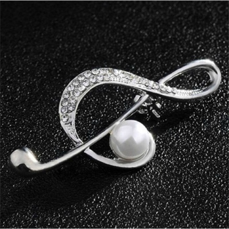 Brosa argintie, forma de cheia sol, cu pietre si perla, Dida C3 ...