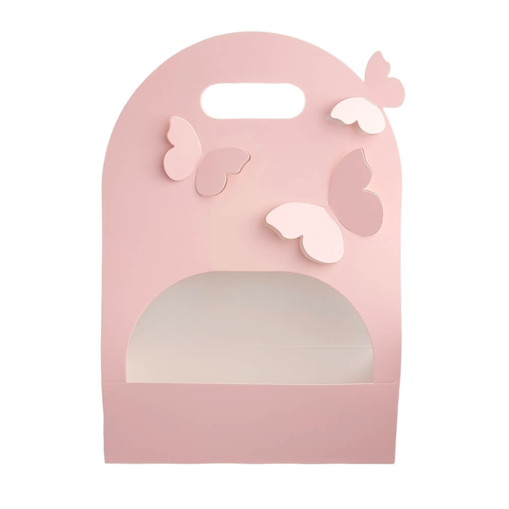 Cutie dreptunghiulara cu maner si fluturasi, roz, hartie, 20x8x30 cm ...