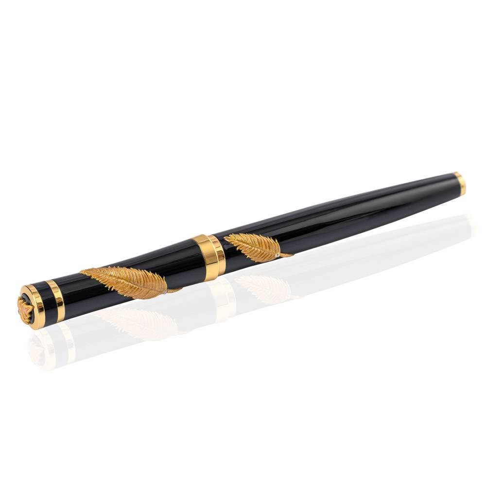 Black Gold Feather Stilou pentru barbati, penita M, convertor cerneala ...