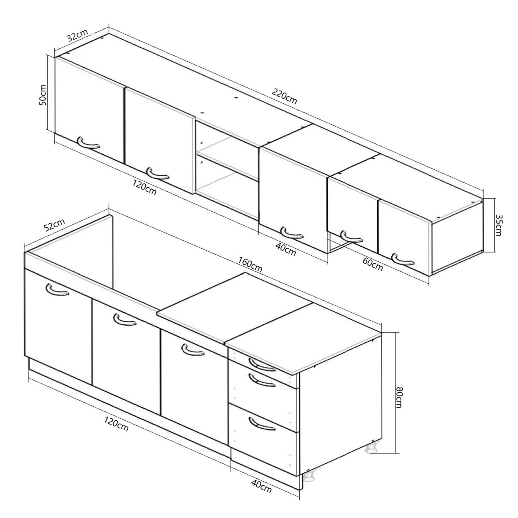 Set bucatarie BADENMOB, SERIA sarona 220x190x52cm, alb/antracit - eMAG.ro