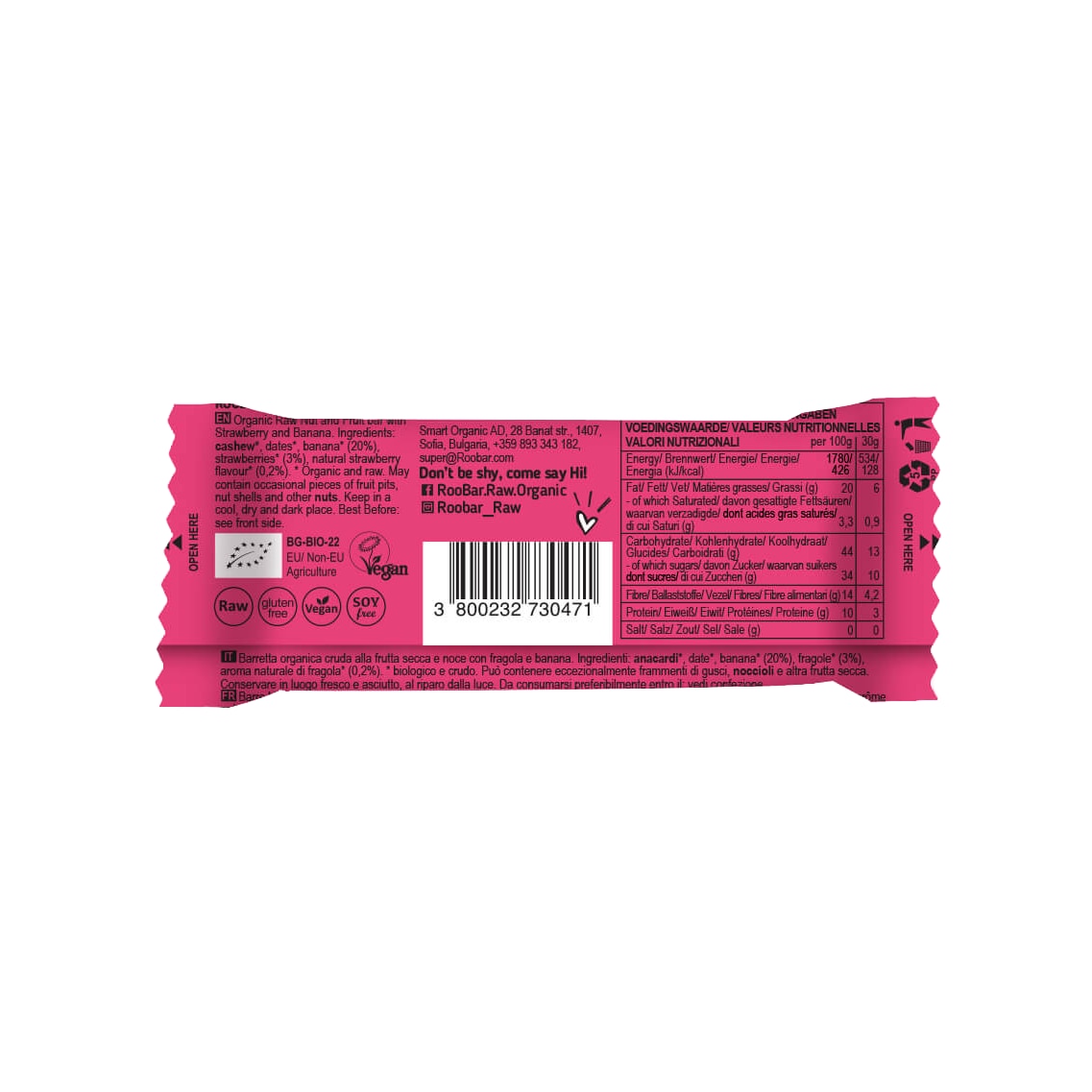 Baton cu capsune 4ever, Bio, Roobar, 30g, Cutie 20 x 30 g - eMAG.ro