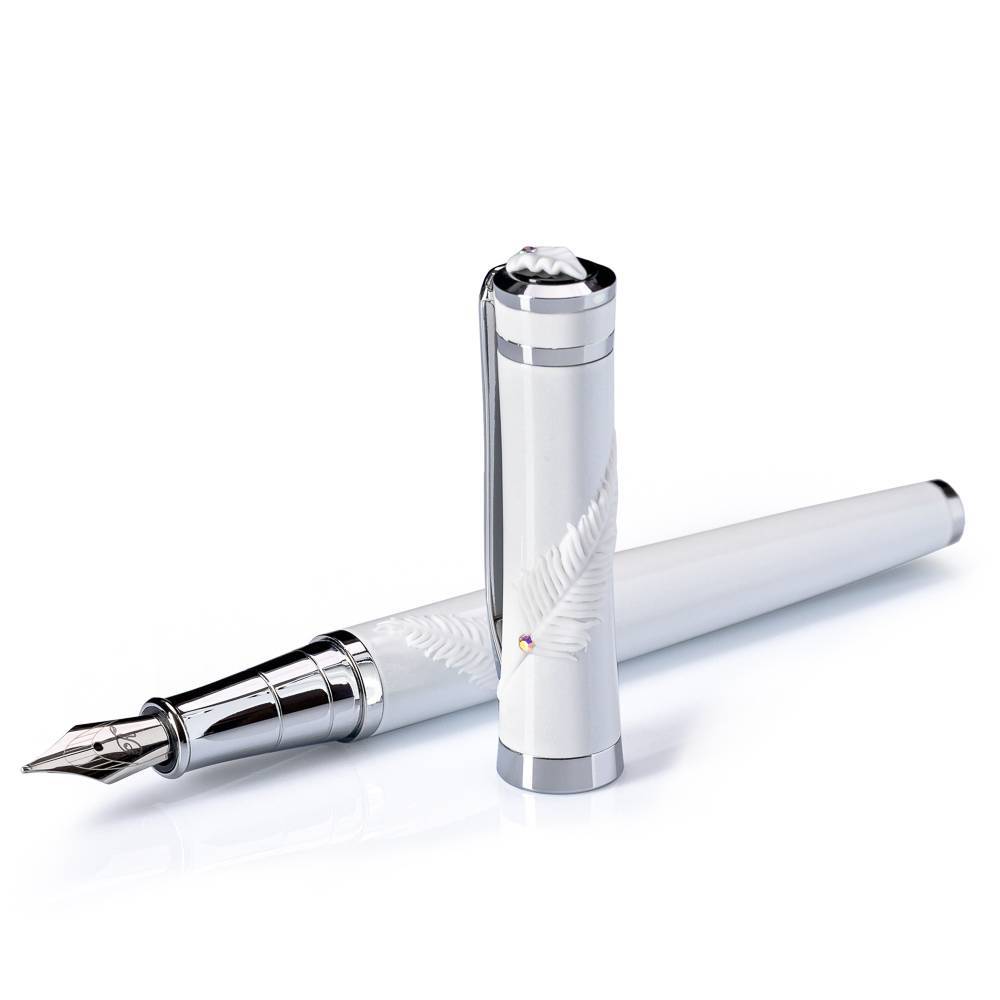 Stilou Roxi White Feather pentru femei, penita M, convertor cerneala ...
