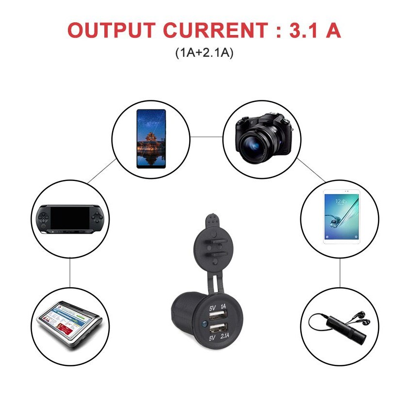 Priza incarcare 2 USB, 1 x 1A, 1x 2.1A, voltmetru - eMAG.ro