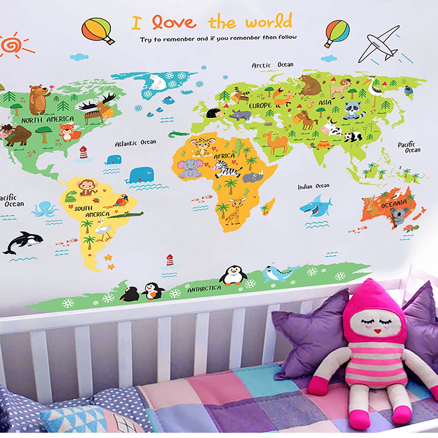 Sticker Educativ, Vaxiuja, DIY, 60 x 90 cm, Harta Animata a Lumii cu ...
