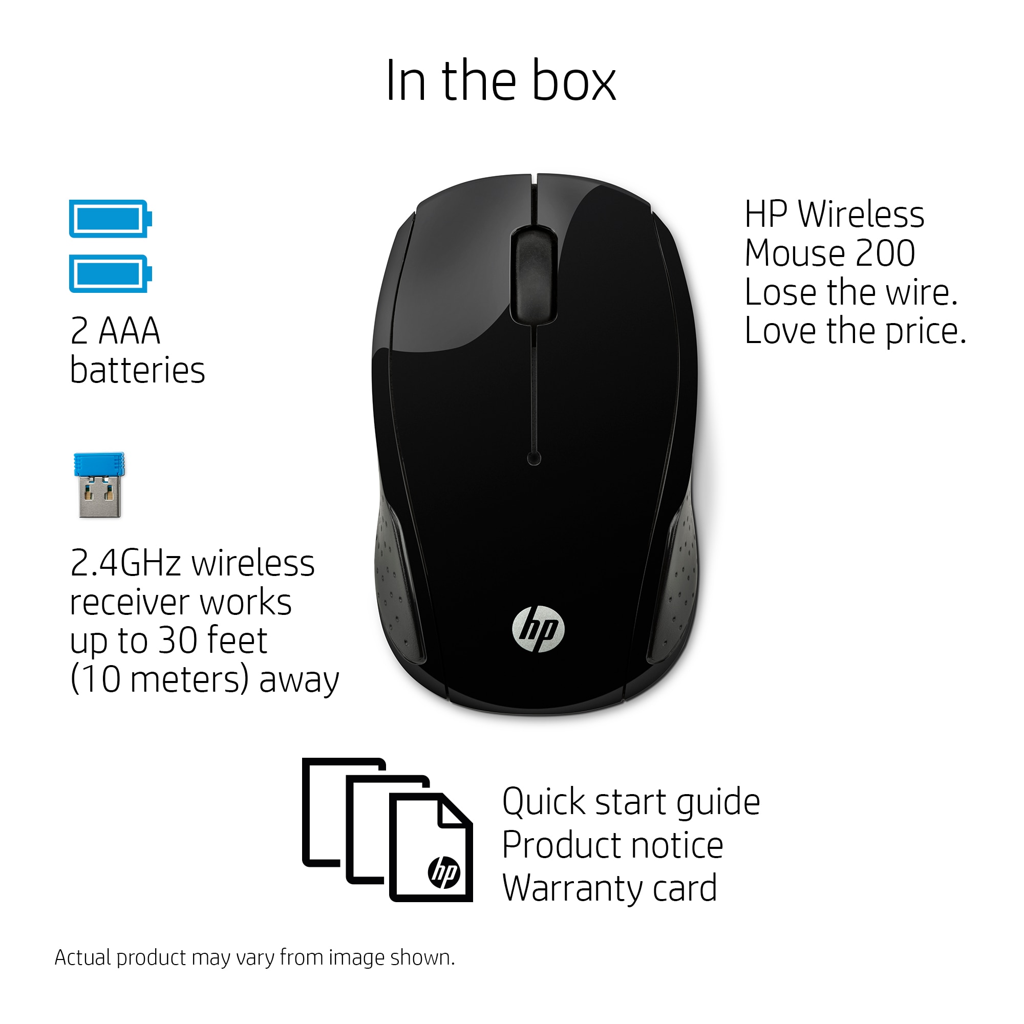 Mouse wireless HP 200, dongle USB 2,4GHz, ambidextru, autonomie max. 12 ...