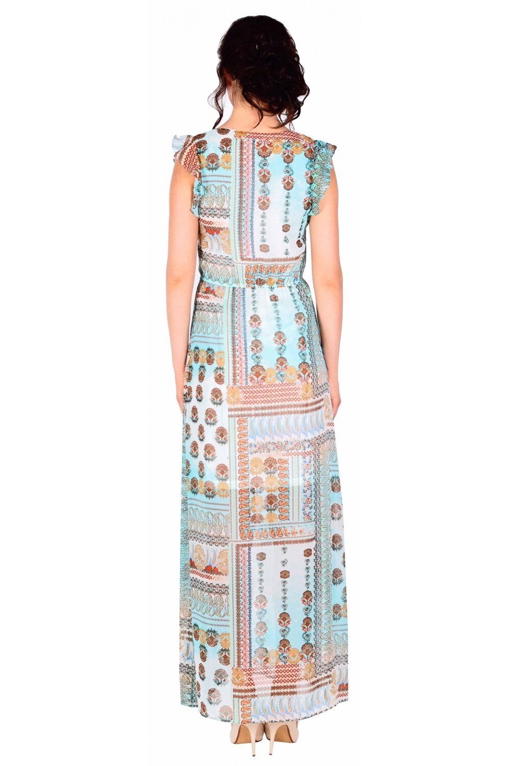 Rochie casual bleu lunga cu imprimeu viu clorat JL042, 38 EU - eMAG.ro