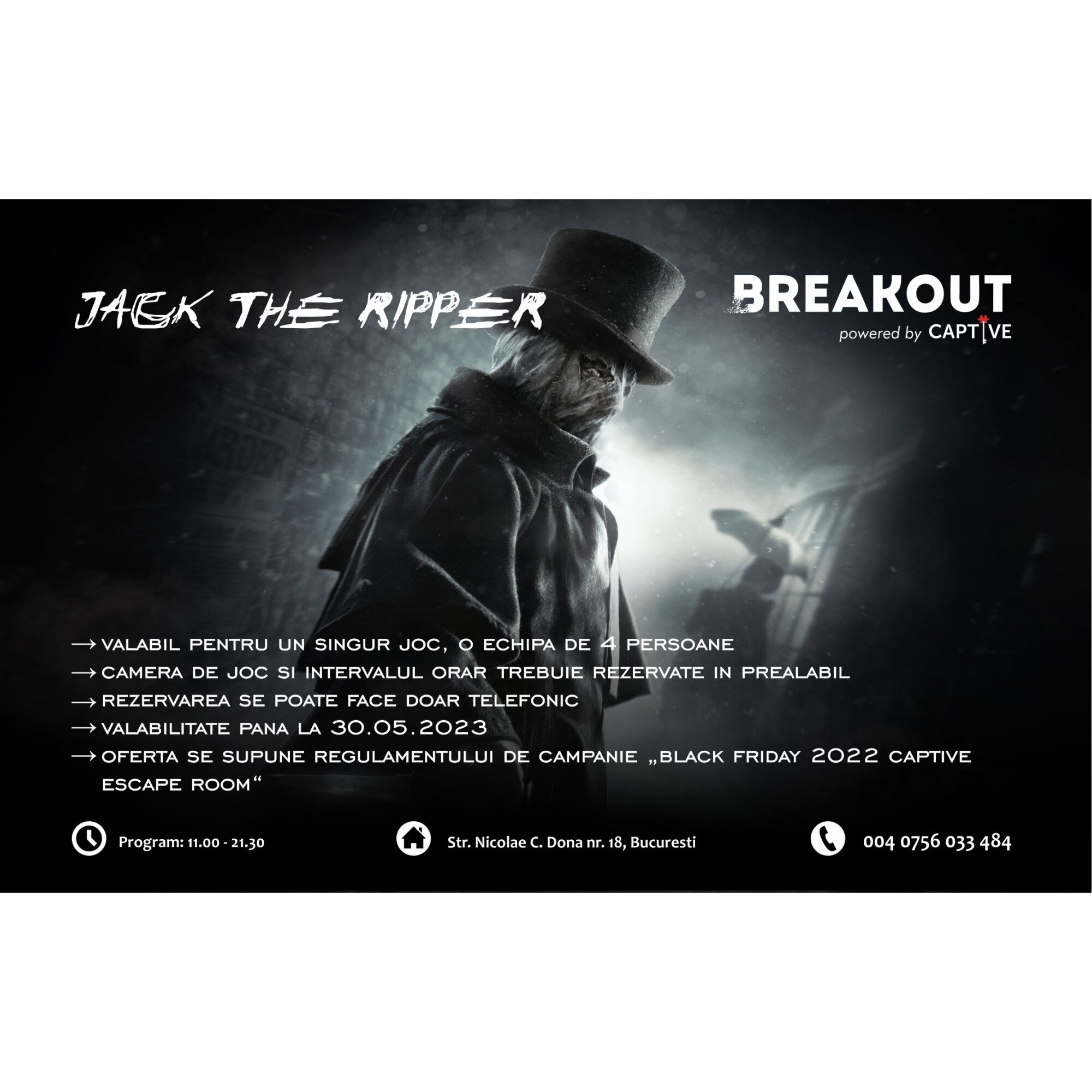 Breakout Escape Rooms, Voucher acces pentru acces 4 persoane "Jack The ...