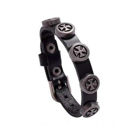 Bratara cruce malteza, piele naturala, Rock Style, Marime reglabila, 22 ...