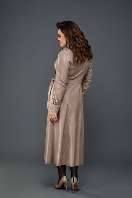 Haina lunga din piele naturala, Eleganta, Bej, XL - eMAG.ro