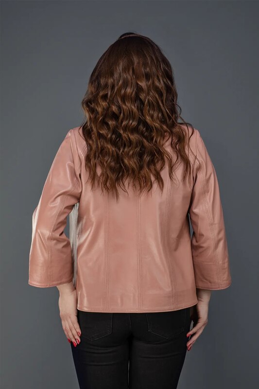 Jacheta din piele naturala, Cu Maneca 3/4, Roz Prafuit, S - eMAG.ro