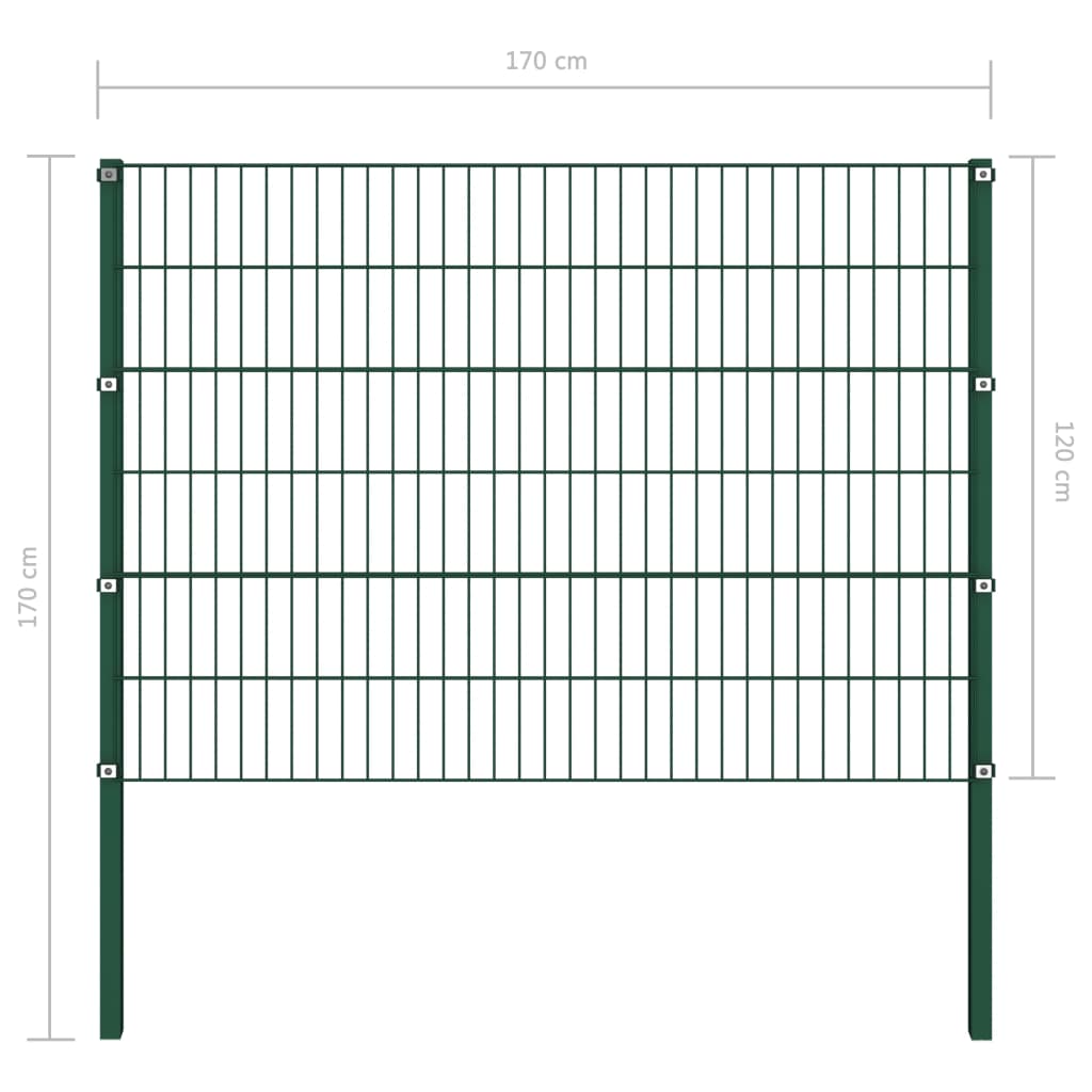 Panou de gard cu stalpi, verde, 1,7 m, fier, stabil si robust, 15,07 kg ...