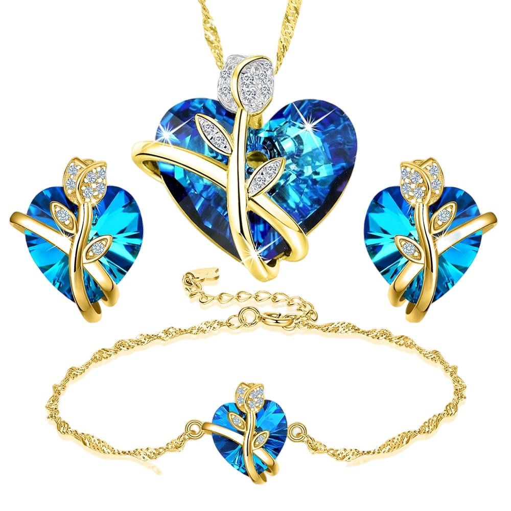 Set colier, cercei si bratara dama, Mennica Bydgoska, Model inima, Argint, Cristale Swarovski ...