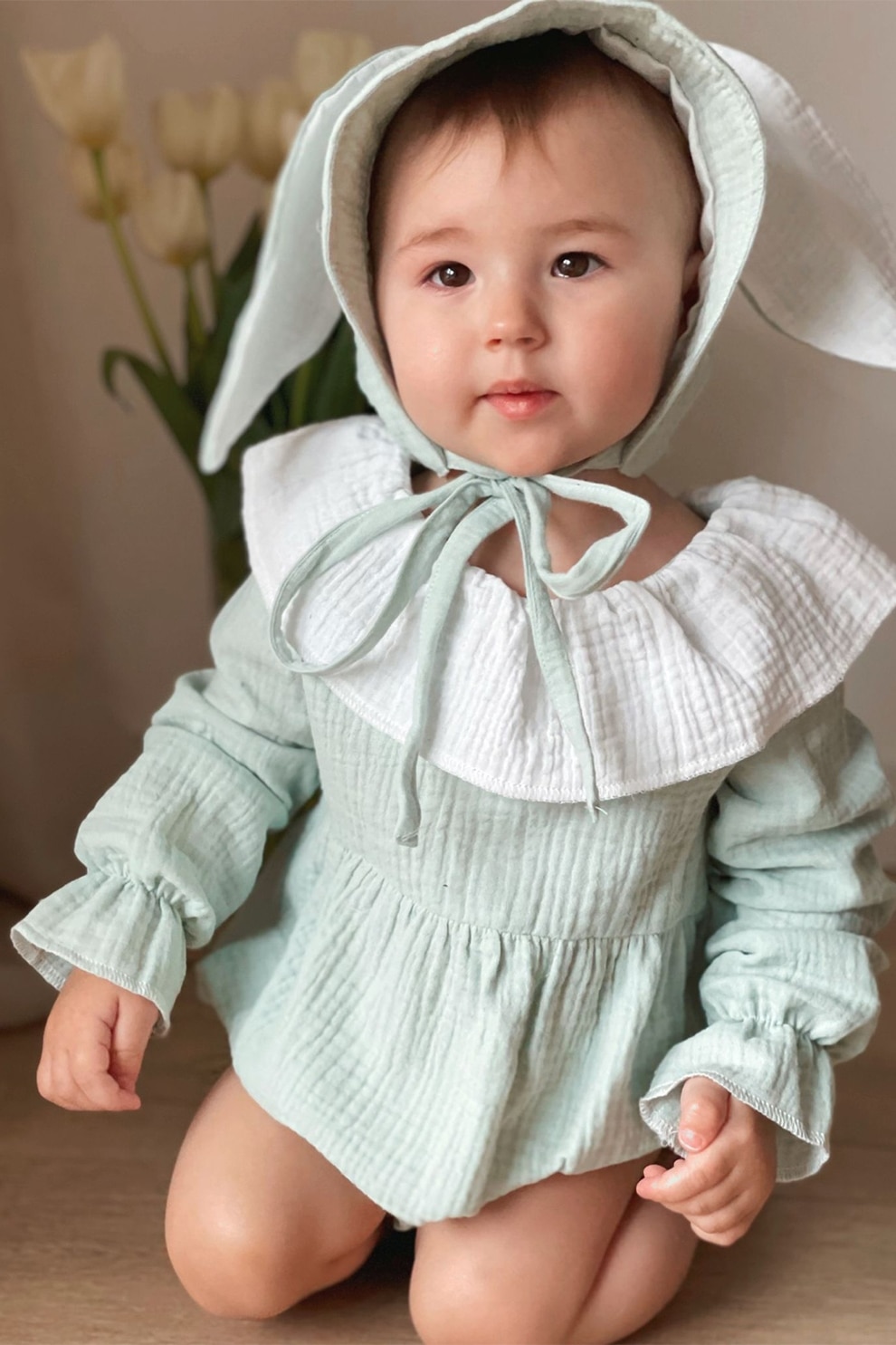 Urban Corner, Body cu guler cu volane, Verde deschis, 56 CM - eMAG.ro