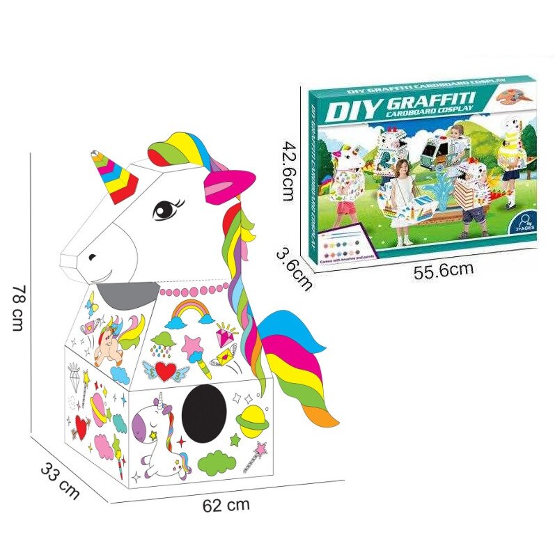 Figurina de colorat, din carton, model unicorn, 12 acuarele, 2 pensule ...