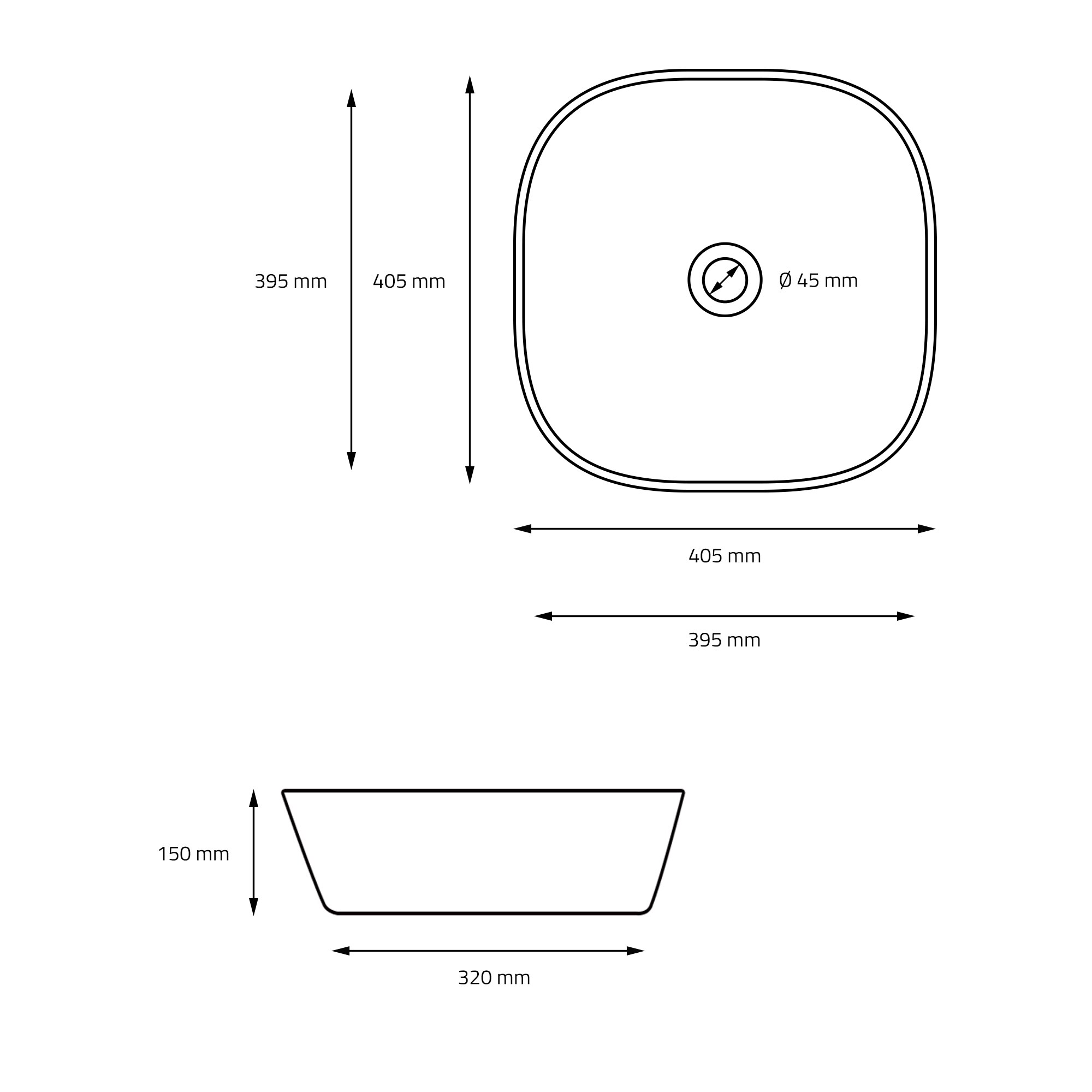 Lavoar din ceramica, negru, 405 x 405 x 150 mm, design modern, usor de ...