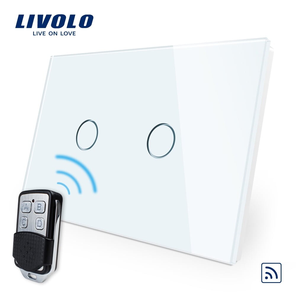 Intrerupator dublu wireless cu touch Livolo din sticla si telecomanda ...