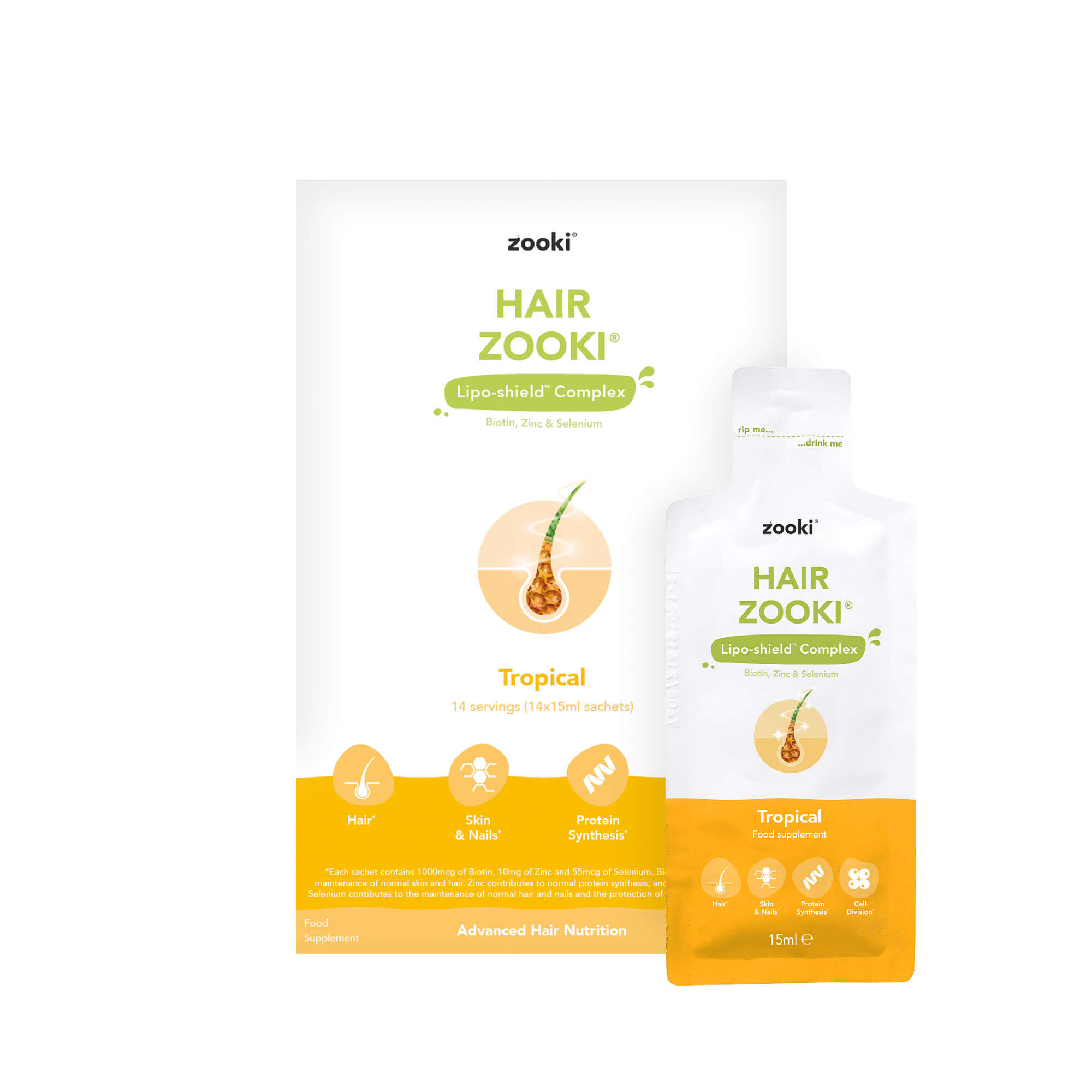 Lipo-shield kiegészítő hajra, trópusi aromával, 14 tasak, Zooki - eMAG.hu