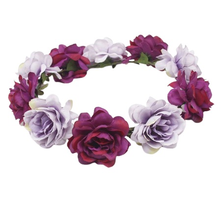 Coronita pentru par, Ecarla, flori decorative, 35 cm, Rosu/Purpuriu ...