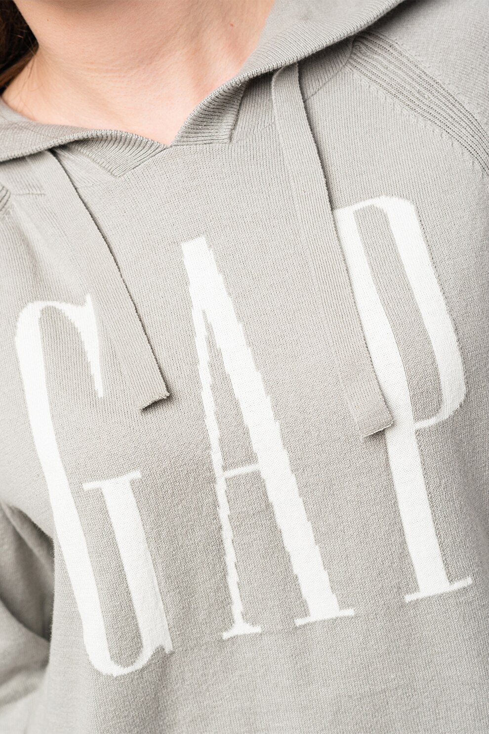 GAP, Памучно худи с лого, Бял, Пепеляво сиво, 2XL - eMAG.bg