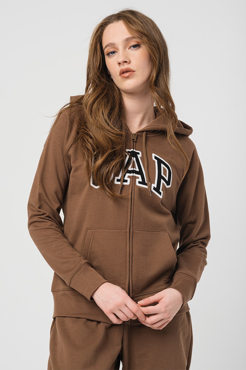 GAP, Худи с цип и пришито лого, Бял, Кафяв, Черен, XS - eMAG.bg